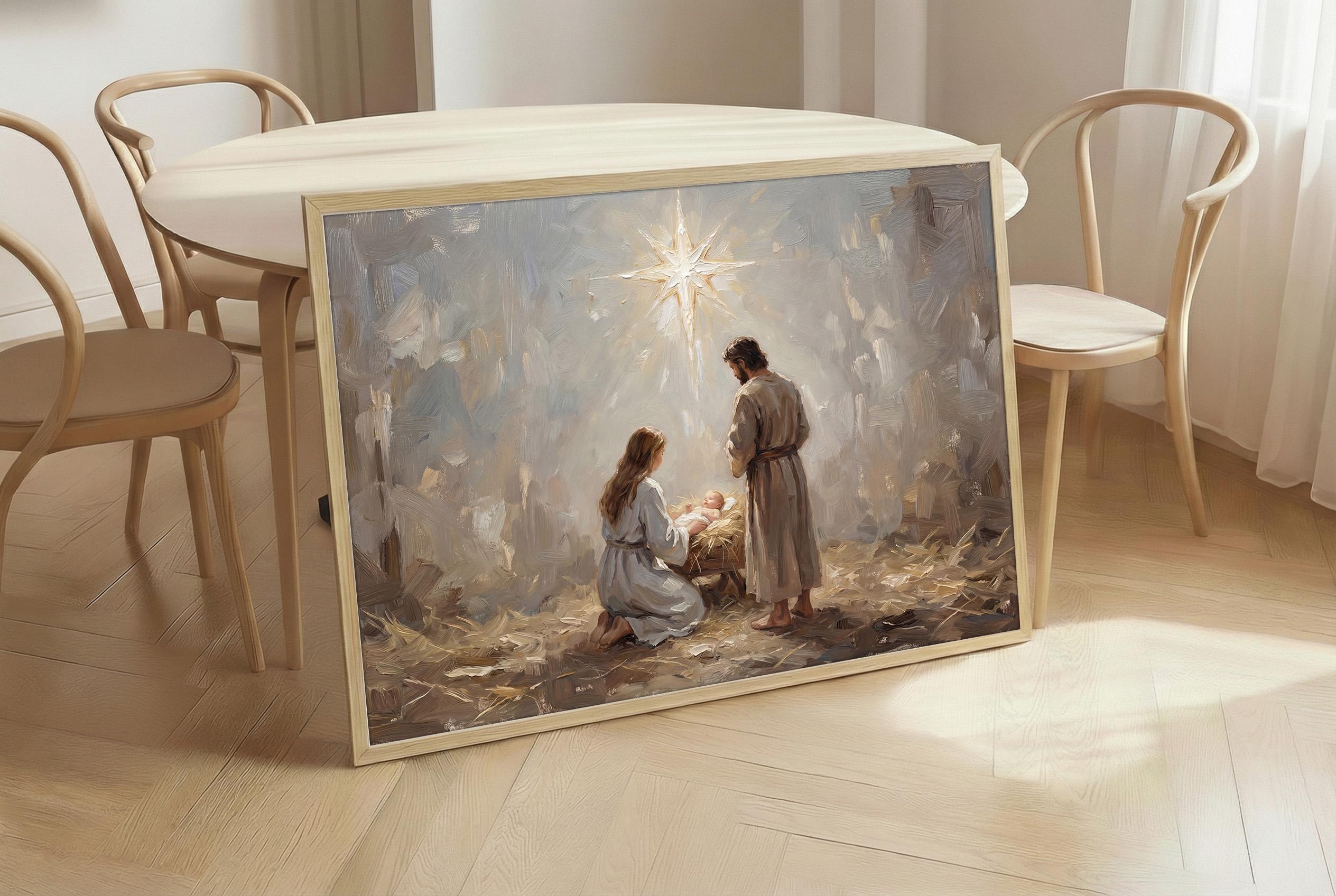 Nativity Scene Digital Art. Holy Family Print. Star of Bethlehem ...