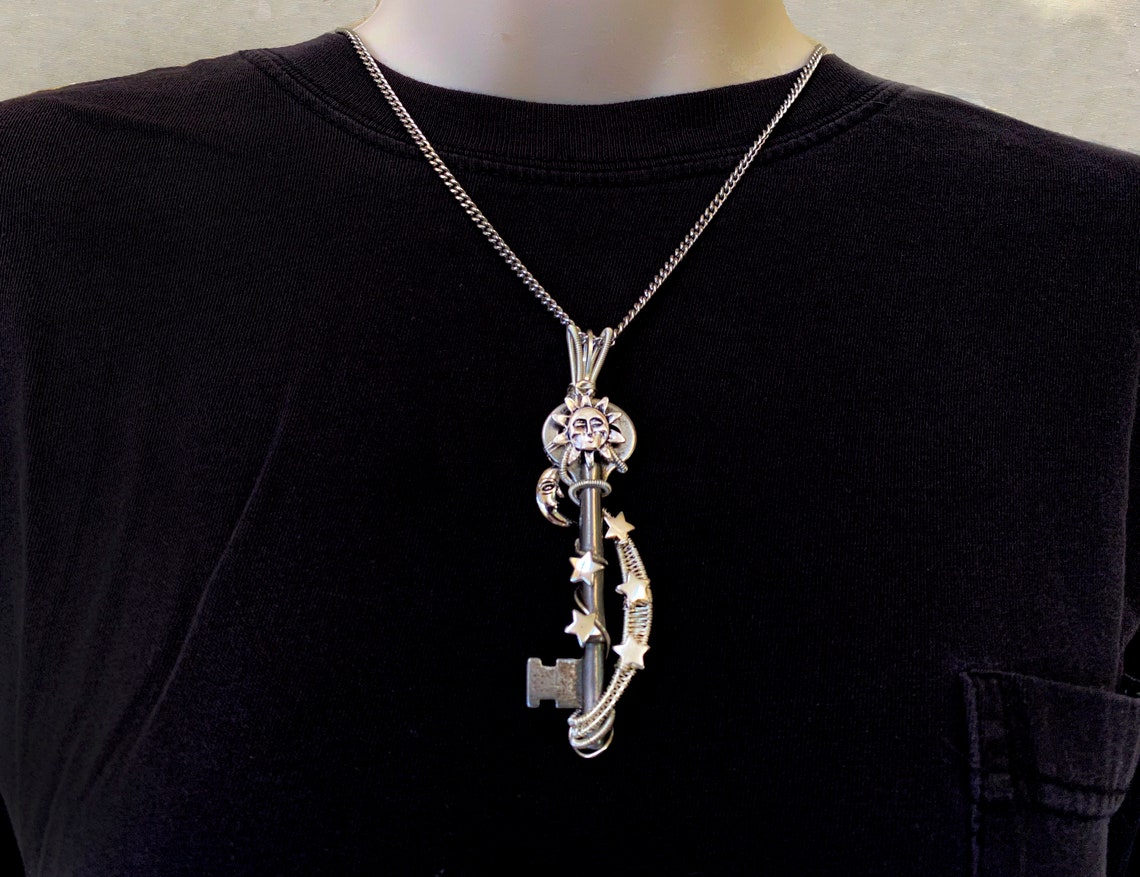 Celestial Skeleton Key Necklace Sun Moon and Stars Antique | Etsy