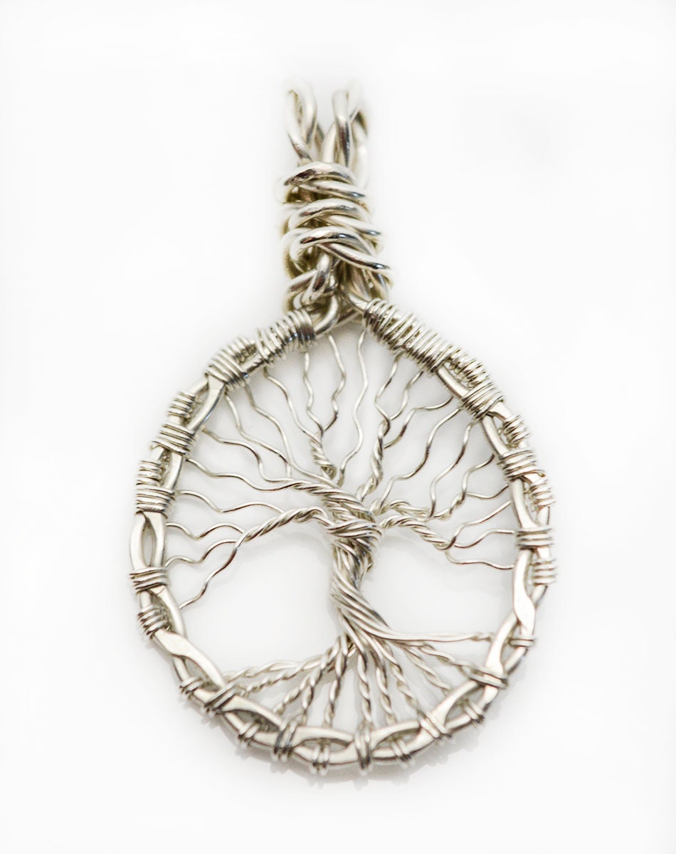 Sterling Silver Tree of Life Pendant Necklace, Hammered Silver Tree of ...