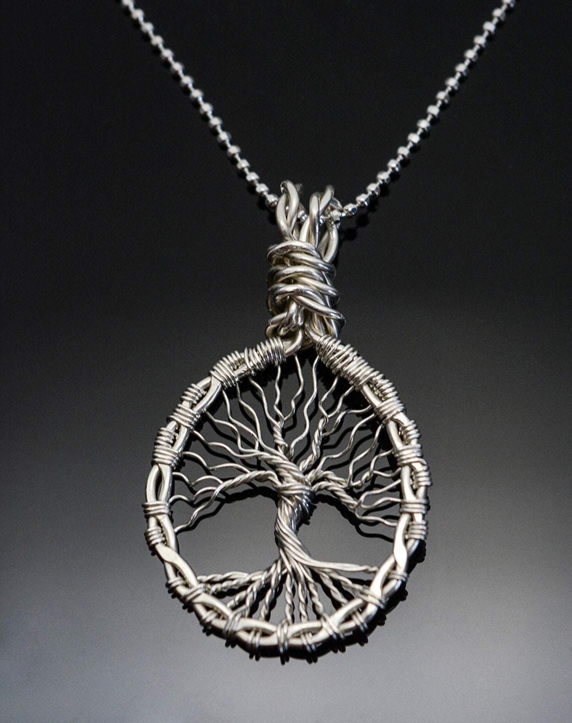 Sterling Silver Tree of Life Pendant Necklace, Hammered Silver Tree of ...