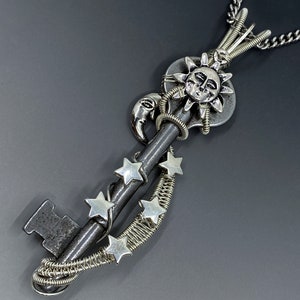 Celestial Skeleton Key Necklace, Sun Moon and Stars Antique Wire ...