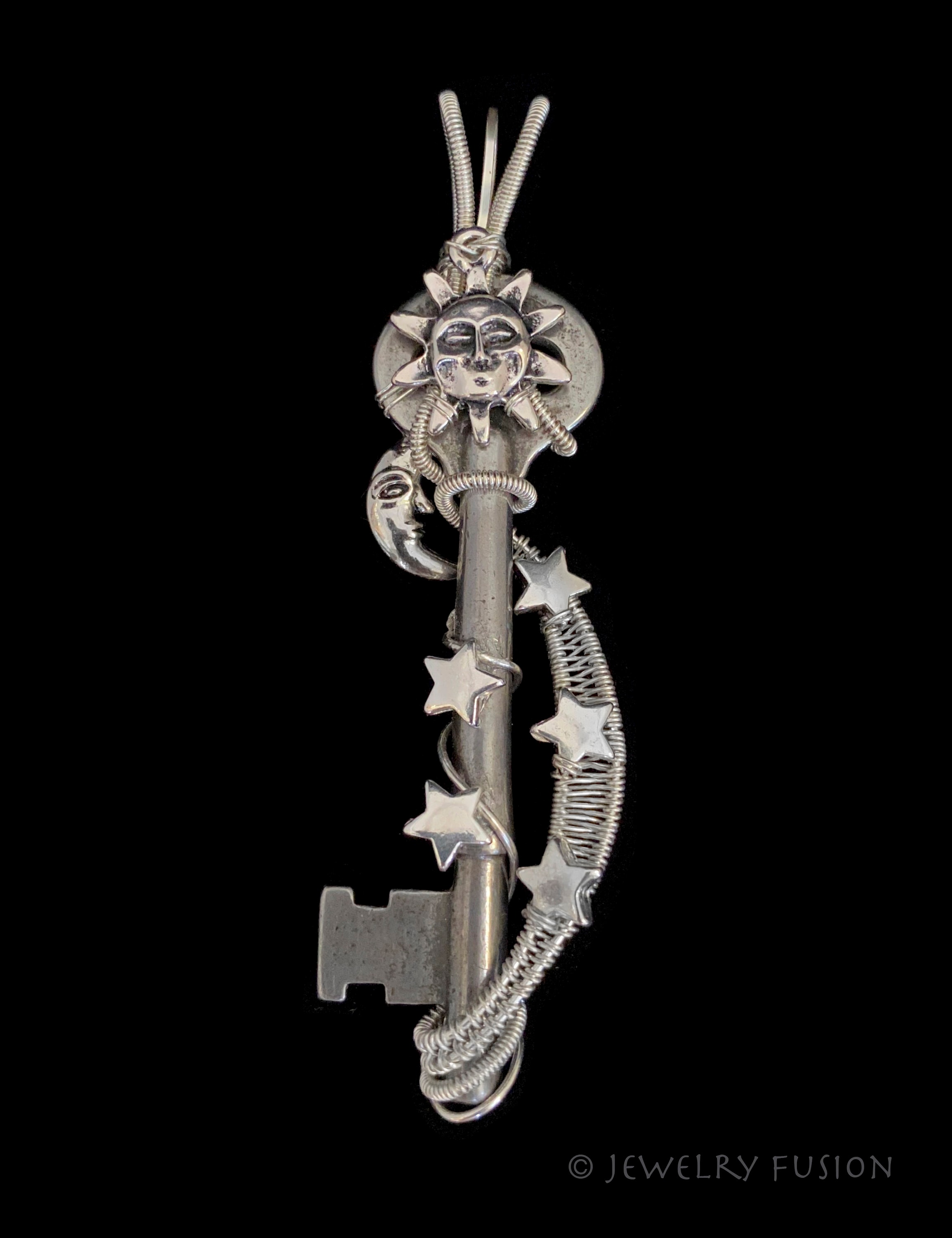 Celestial Skeleton Key Necklace, Sun Moon and Stars Antique Wire ...