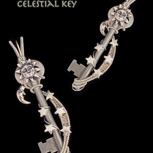 Celestial Skeleton Key Necklace, Sun Moon and Stars Antique Wire ...