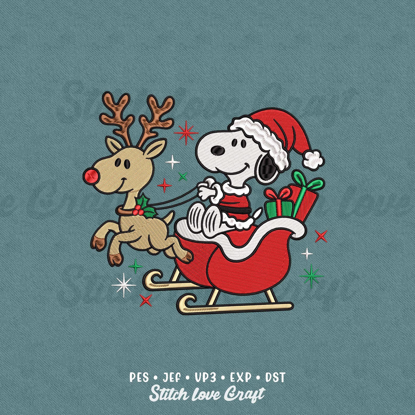 Christmas Embroidery Design: Santa Sleigh, Reindeer, Classic Cartoon ...