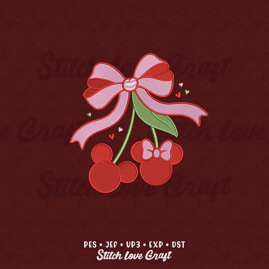 Cherry Embroidery Design: Coquette Mouse Couple, Valentines Love Hearts ...