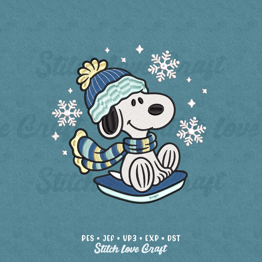 Winter Dog Embroidery Design: Snowflake Snow, Classic Cartoon Dog ...