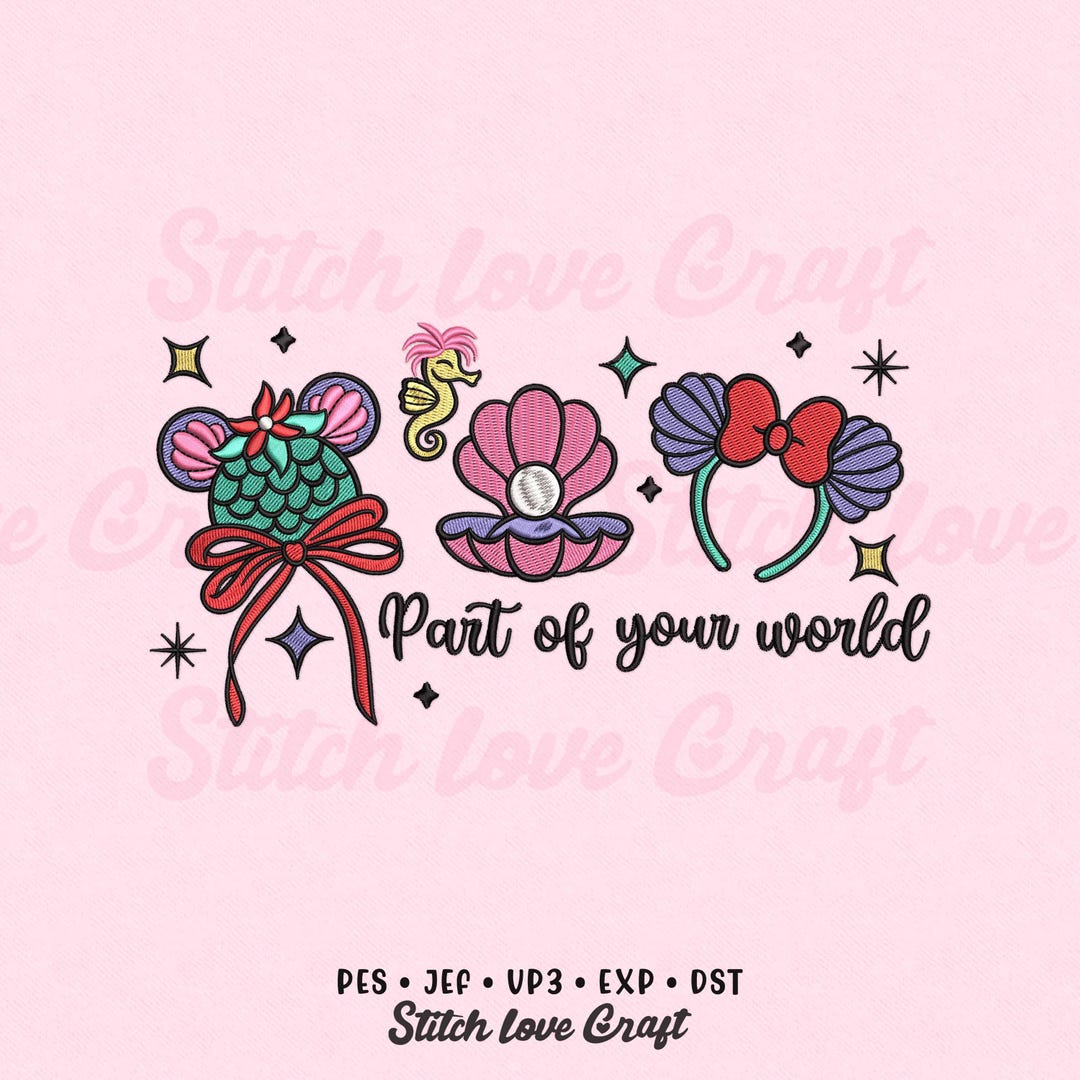 Princess Embroidery Design: Under the Sea, Ocean Mermaid, Mouse Ears ...