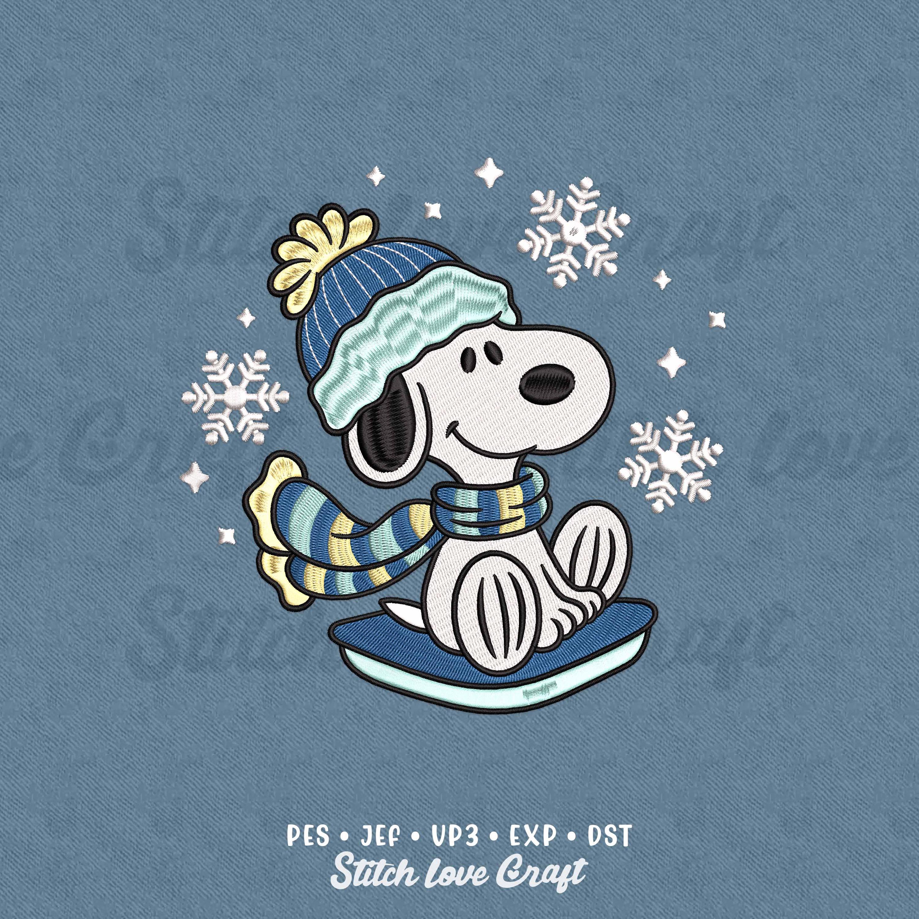 Winter Dog Embroidery Design: Snowflake Snow, Classic Cartoon Dog ...