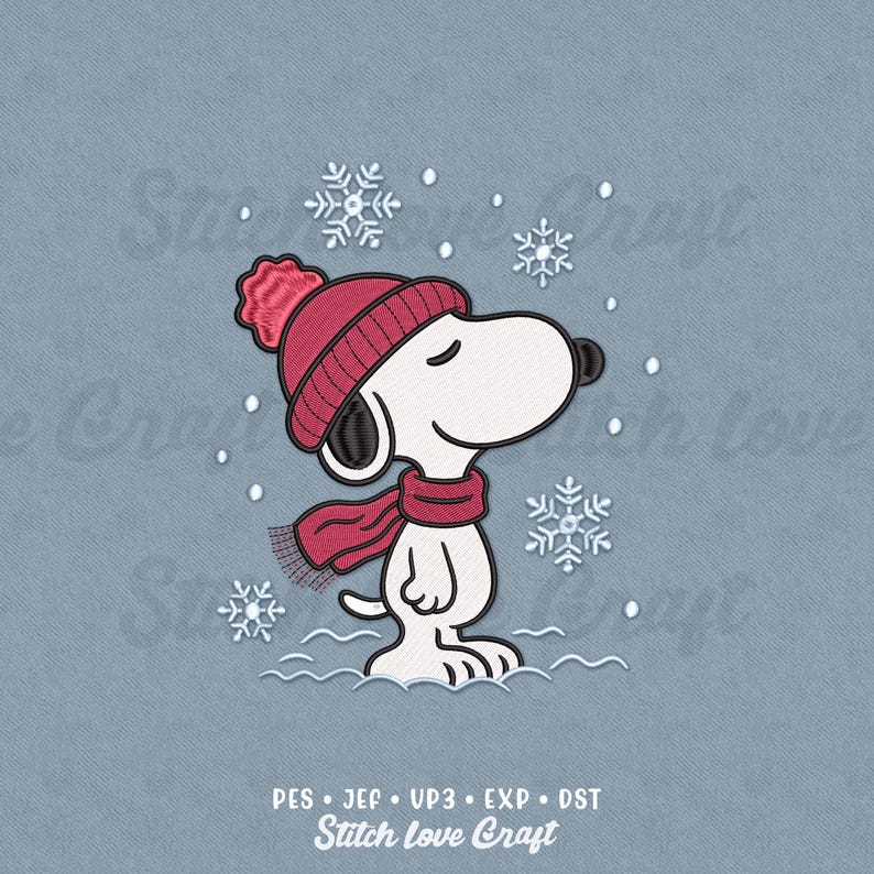Winter Season Dog Embroidery Design: Snowy Snowflake, Classic Cartoon ...