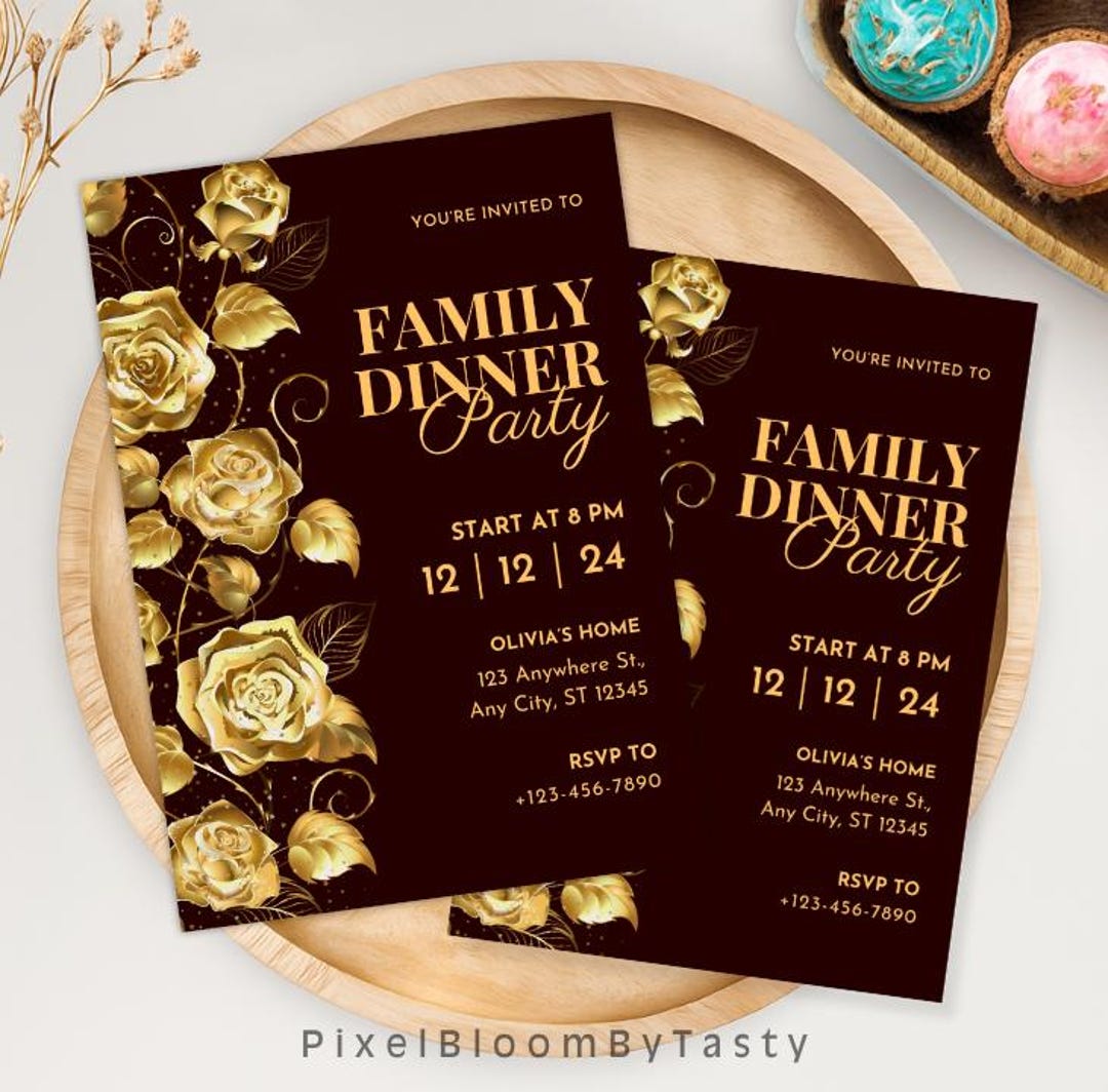 Elegant Floral Dinner Party Invitation Template: Editable Canva Design ...