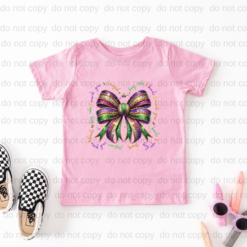 Mardi Gras Glitter Effect Bow DTF Transfer, Ready to Press Carnival ...