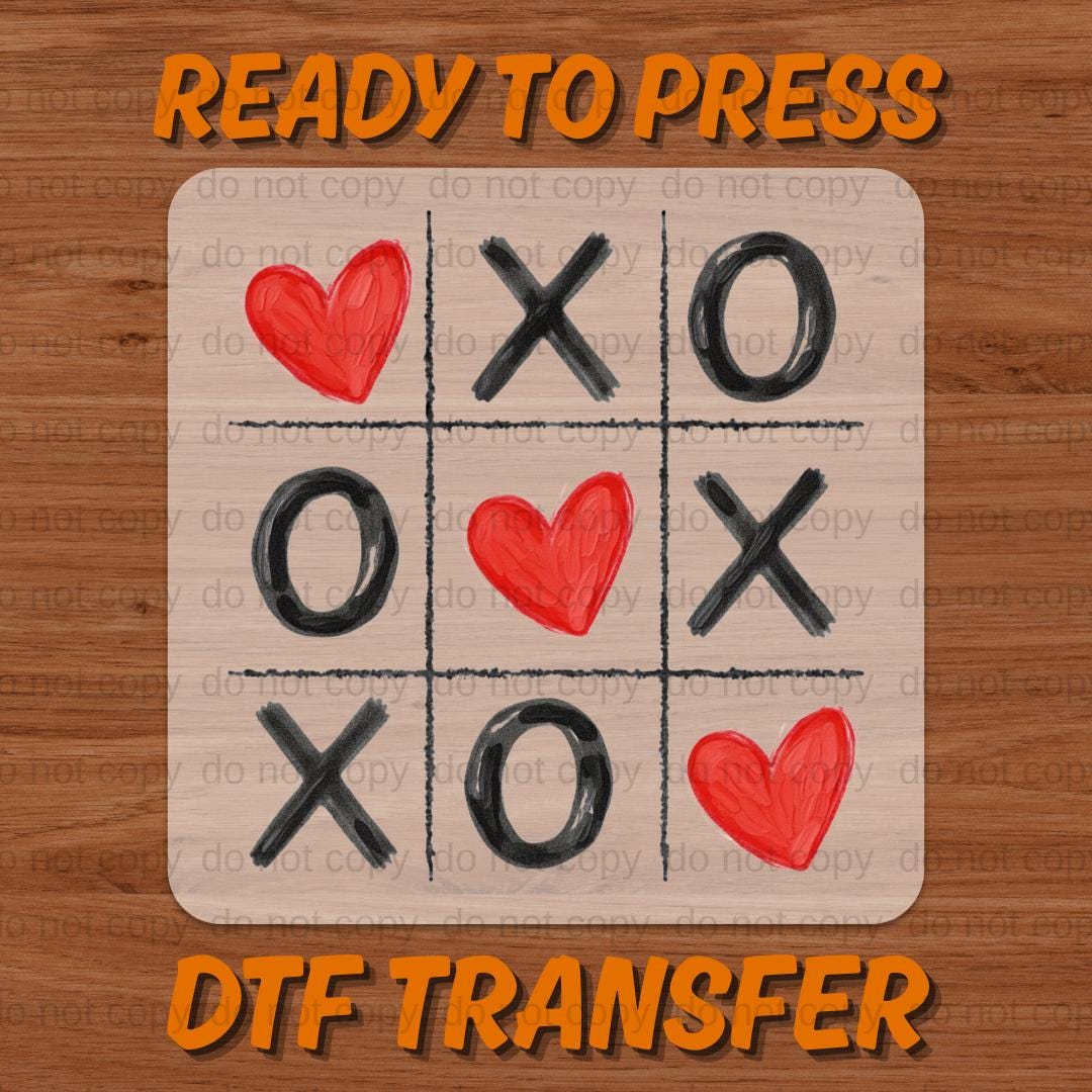 Valentine Tic Tac Toe DTF Transfer, Retro Heart Game Design, Cute Pink ...