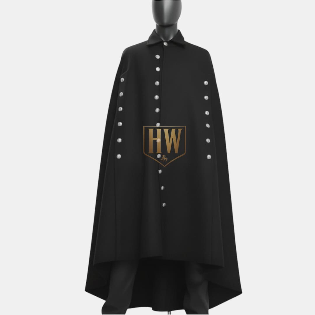 19th Century Military Cape Coat | Black Wool Cloak With Silver Buttons ...