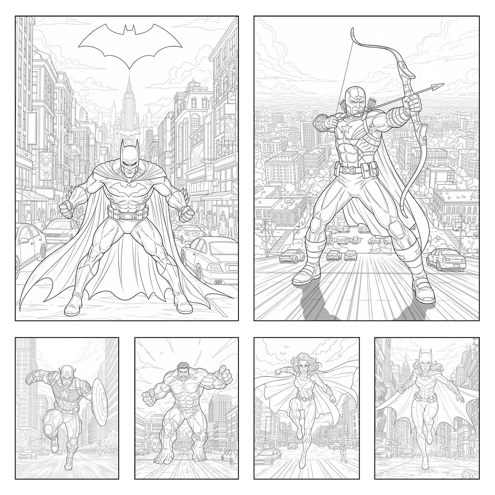 50 Superheroes. Coloring Book With Superhero Pages for Adults, Teens ...