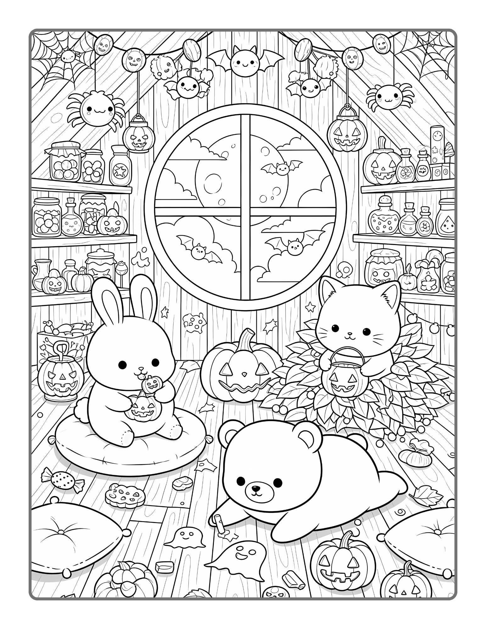 Cozy Halloween Coloring Book – 50 Illustrations + Cover for Kids ...