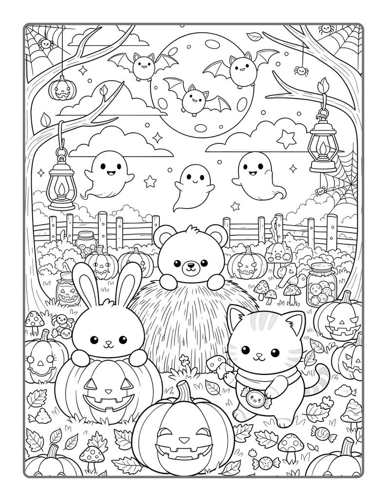 Cozy Halloween Coloring Book – 50 Illustrations + Cover for Kids ...