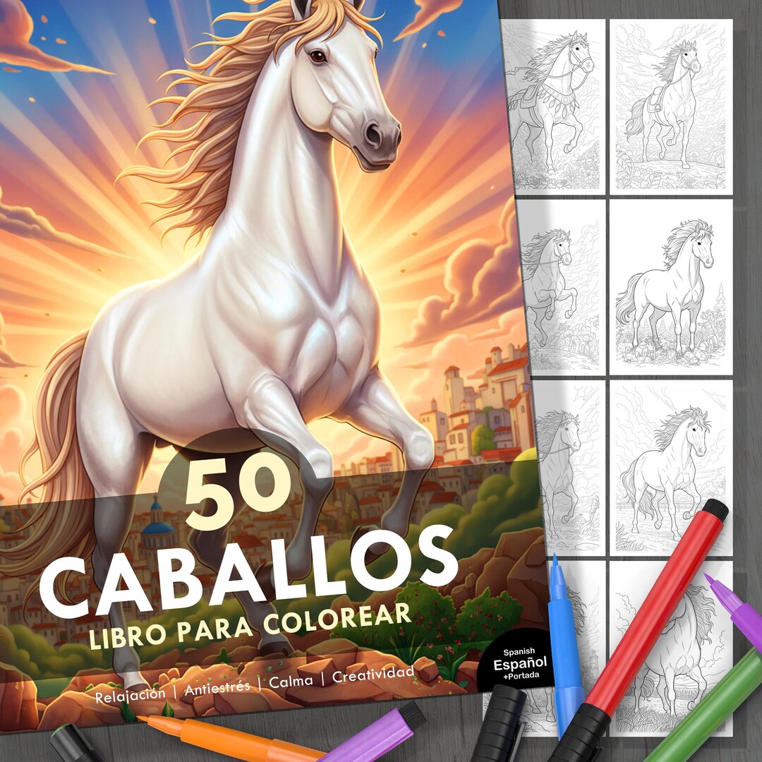 Horses Coloring Book. 50 Detailed Illustrations + Cover. Kids and ...