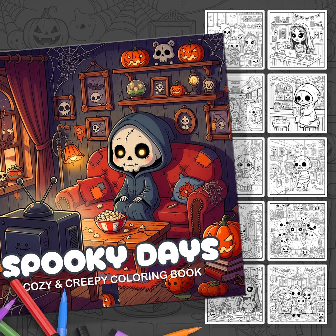 Spooky Days. Cozy & Creepy Coloring Book. 50 Adorable Spooky Family ...