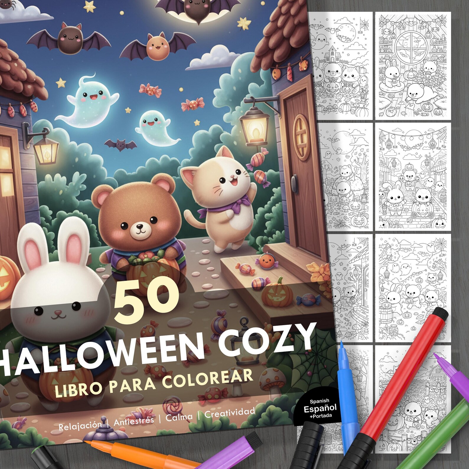 Cozy Halloween Coloring Book – 50 Illustrations + Cover for Kids ...