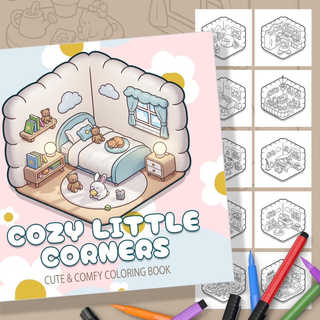 Cozy Corners Coloring Book. 15 Cute and Comfy Pages + Free Bonus Cover ...
