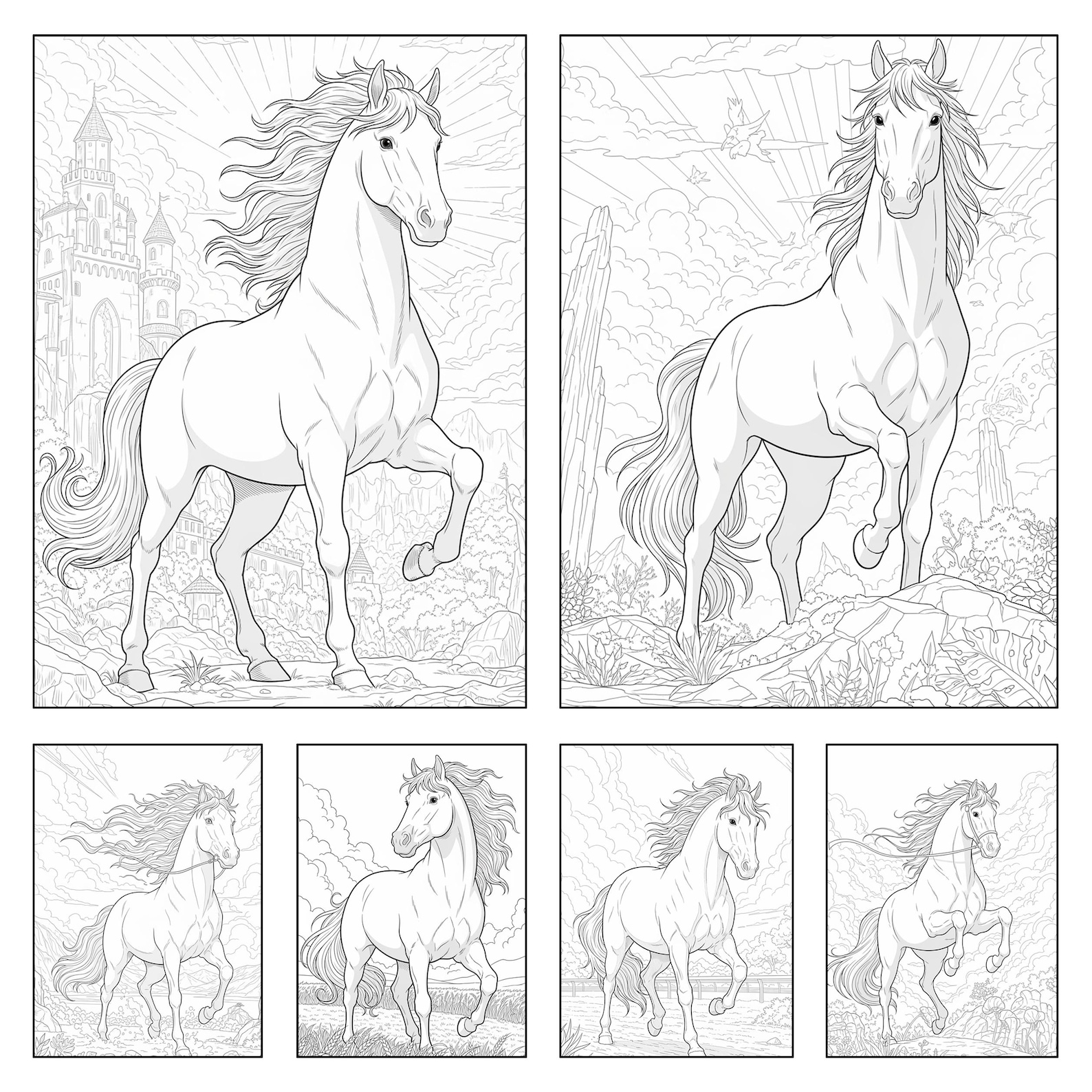 Horses Coloring Book. 50 Detailed Illustrations + Cover. Kids and ...