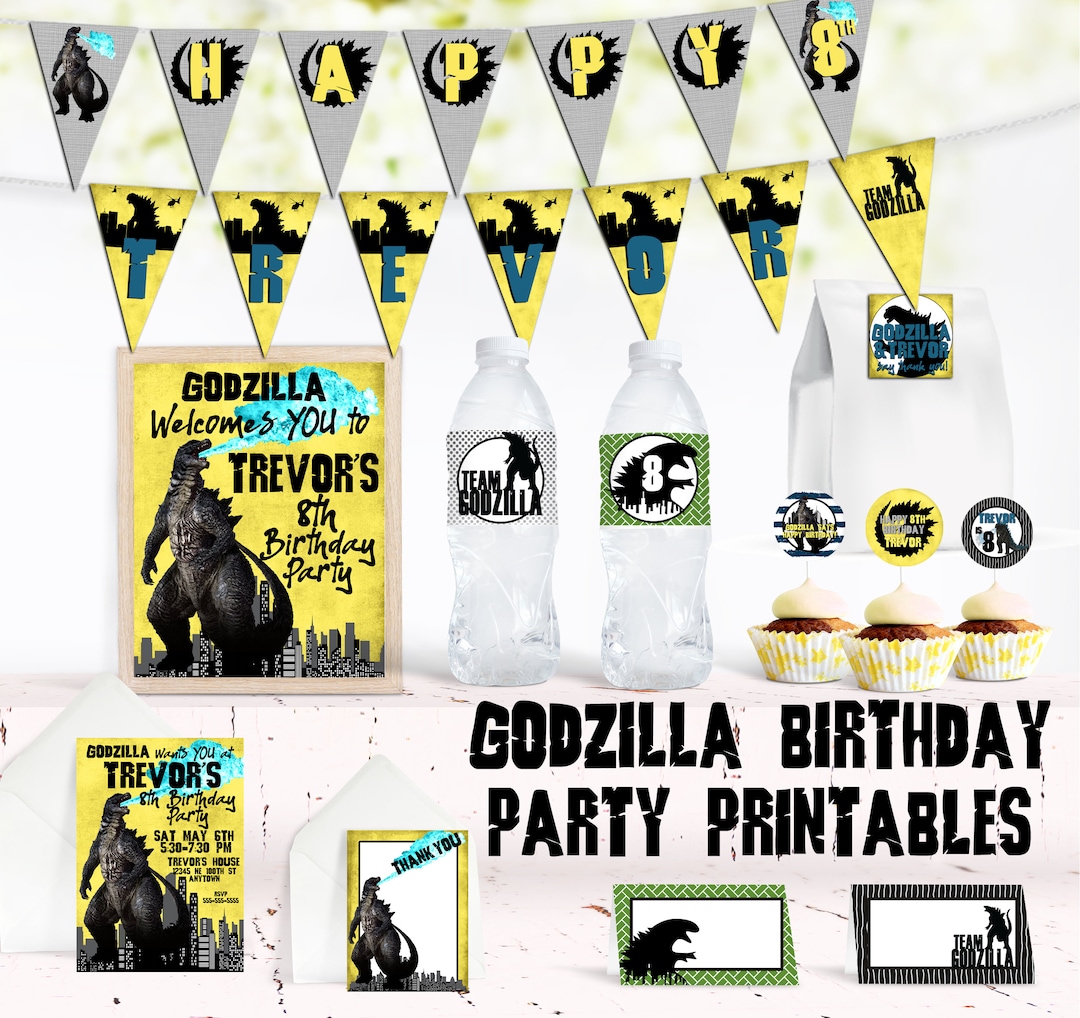 Godzilla Birthday, Printable Party Decor Set, Birthday Invitation ...