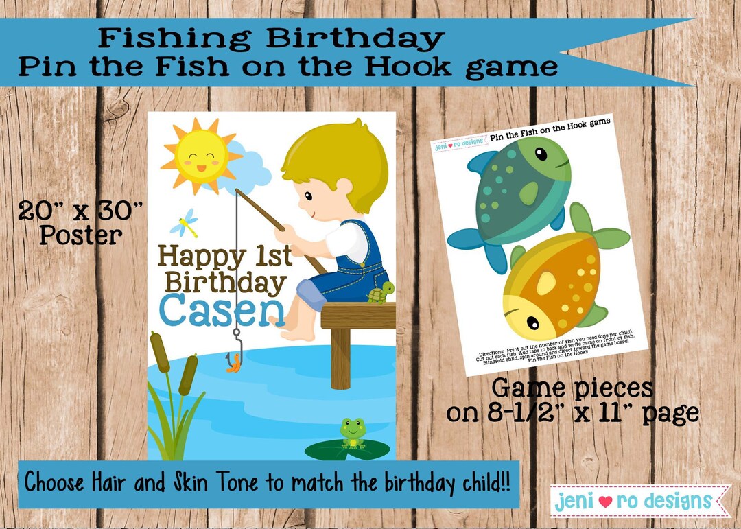Party Game, Fishing Birthday, Pin the Fish on the Hook, Printable Game ...