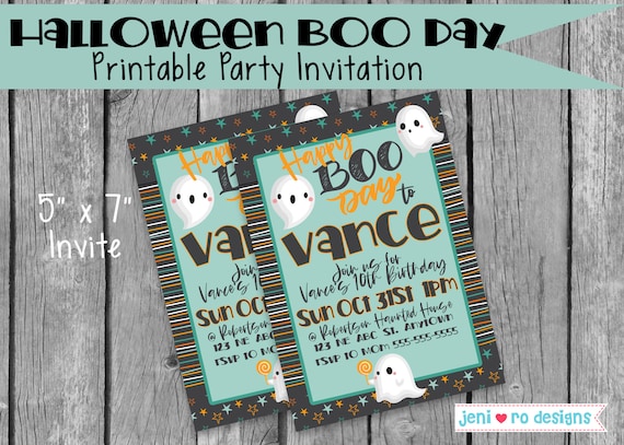 Halloween Birthday, Printable Party invitation, Happy Boo Day, Ghosts ...