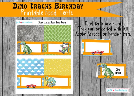 Dino Tracks Birthday, Printable Food tents, food labels, placecards ...