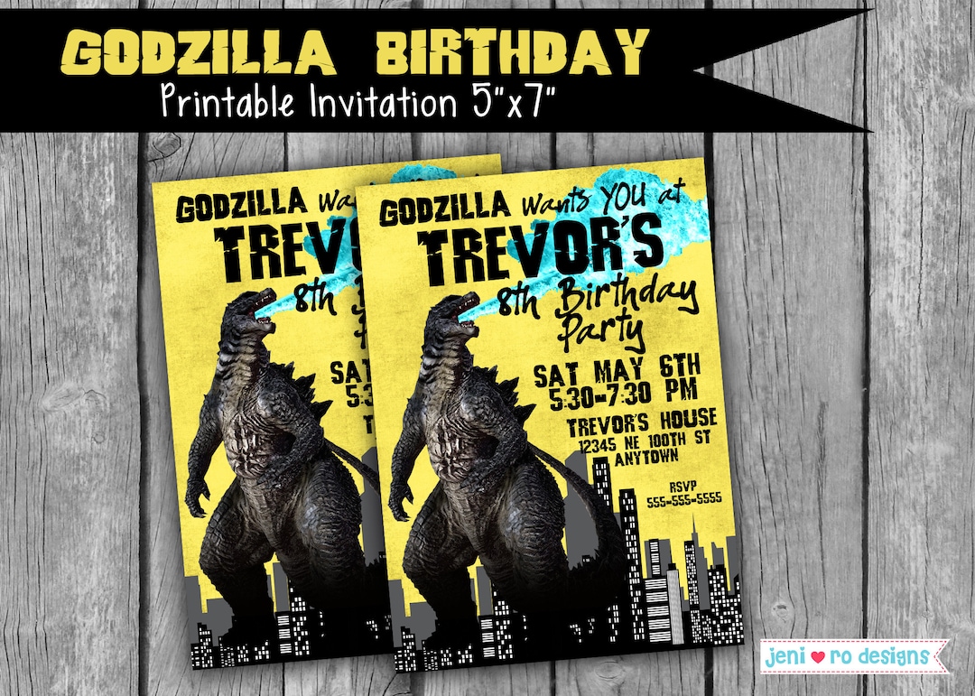 Godzilla Birthday, Printable Party Invite, Birthday Invitation ...