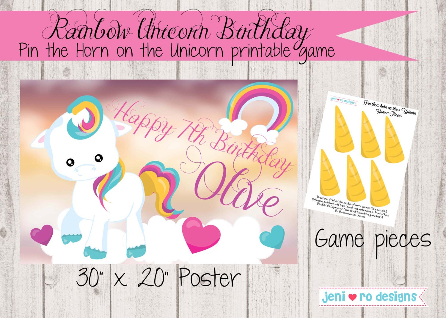 Party Game Pin the Horn on the Unicorn Unicorn Birthday - Etsy