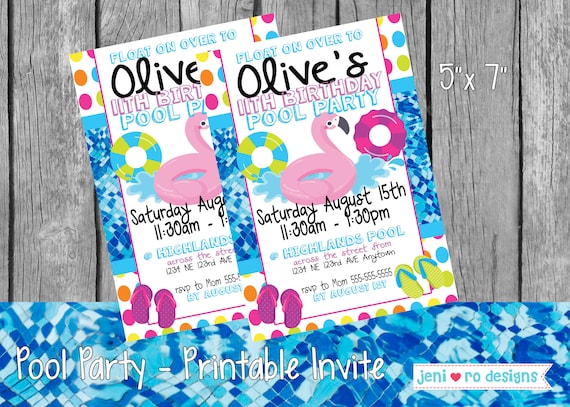Pool Party Birthday, Printable Party Invite, Birthday invitation, Pool Party, Pool floaties ...