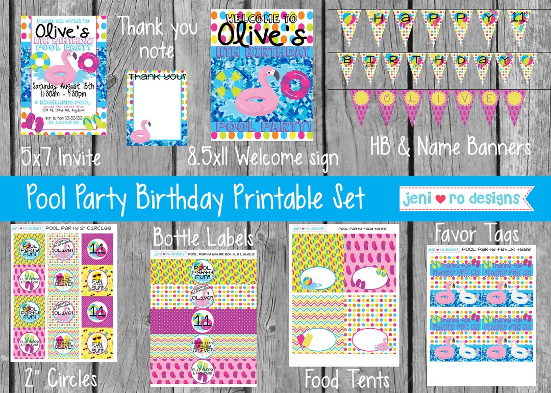 Pool Party Birthday Printable Party Decor Set Party Invite - Etsy