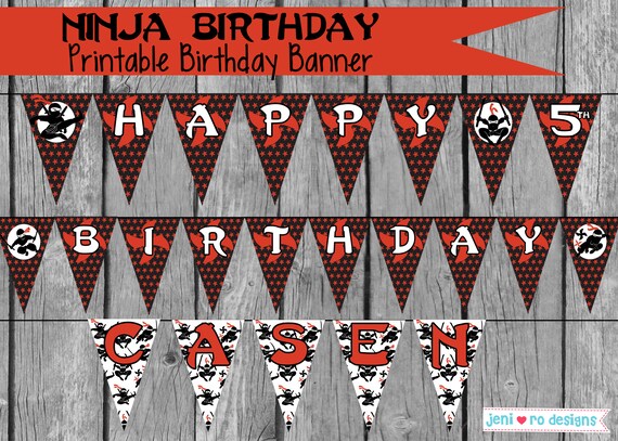 Ninja birthday, Printable Party Banner, Happy Birthday banner, Banner ...