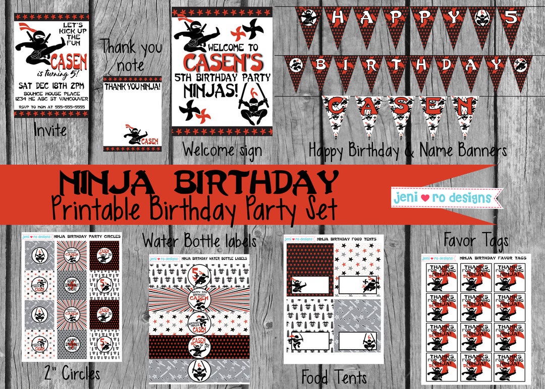 Ninja Birthday Printable Set, Printable Decor Set, Birthday Decorations ...