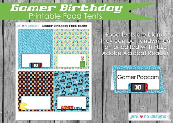 Gamer Birthday, Printable Food Tents, Food labels, Placecards, Video ...