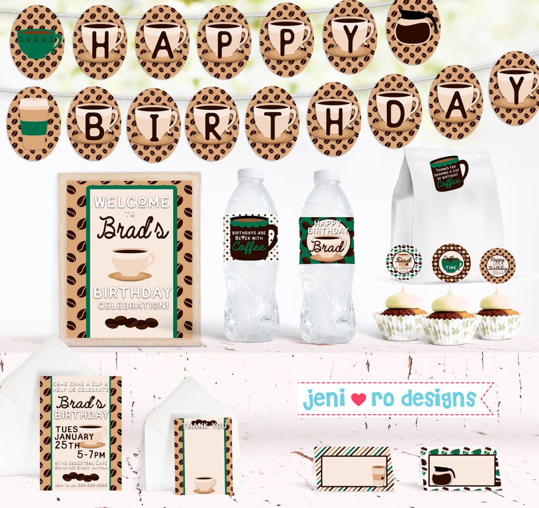 Coffee Birthday Party, Printable Decor Set, Coffee Invite, Coffee Mugs ...