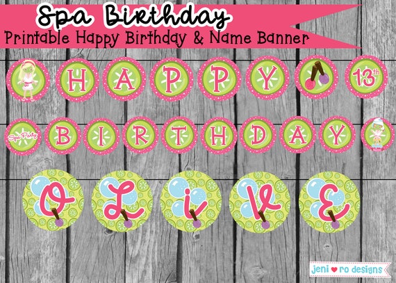 Kids Spa Birthday, Printable Banners, Spa party birthday banners, Spa ...