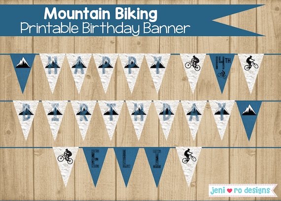 Mountain Biking Birthday, Printable Birthday Banner, Mountain Biking ...