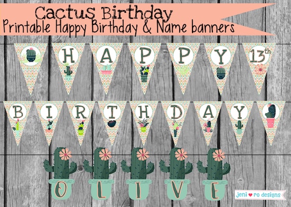Cactus Birthday, Printable Banners, Party Banners, Cactus lover, Plant ...