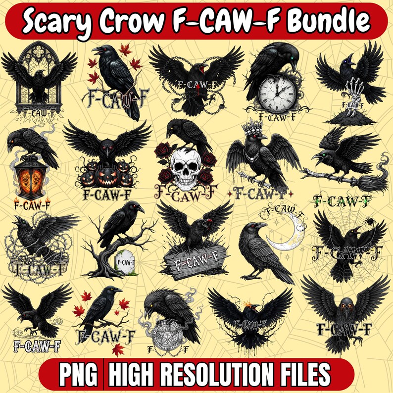 Scary Crow F-CAW-F PNG Bundle – Gothic Halloween Designs (digital ...