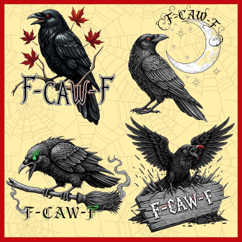 Scary Crow F-CAW-F PNG Bundle – Gothic Halloween Designs (digital ...
