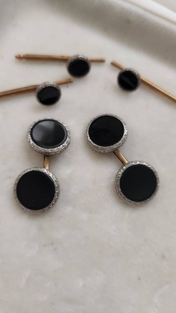 Art Deco Buttons - Set of 2 Antique Button Studs - Gr… - Gem