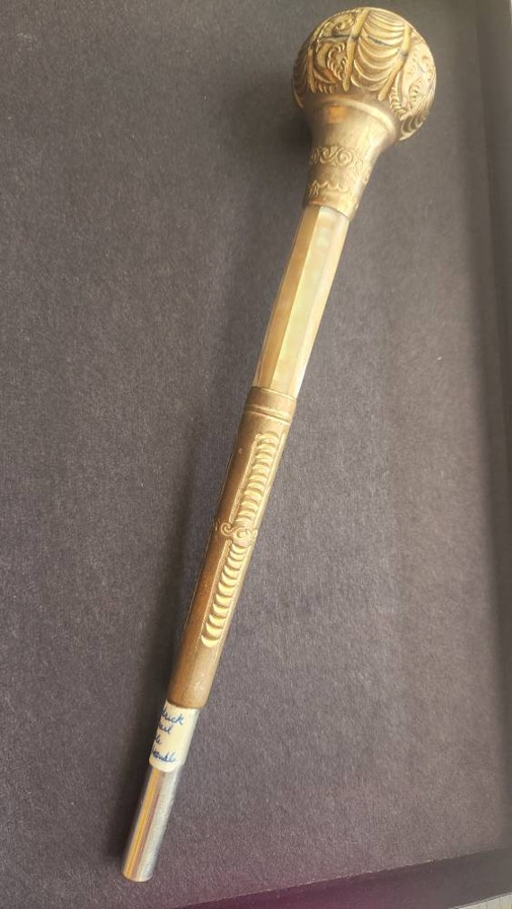 Antique Victorian Parasol Umbrella Handle Gold Repous… - Gem