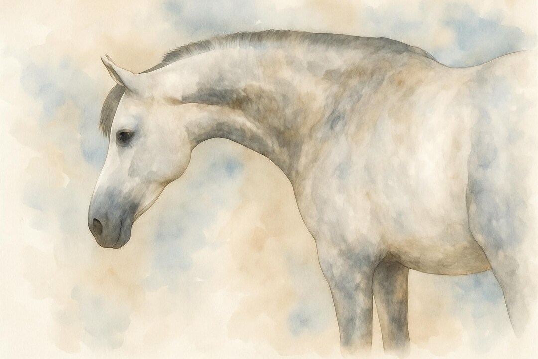 White Horse Watercolor Print Equestrian Wall Art Neutral Horse Decor ...