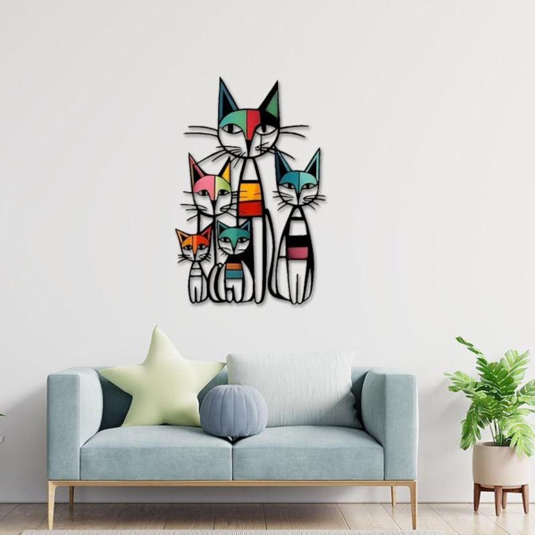 Metal Cat Wall Hanging, Colorful Abstract Cat Wall Decor,bohemian ...