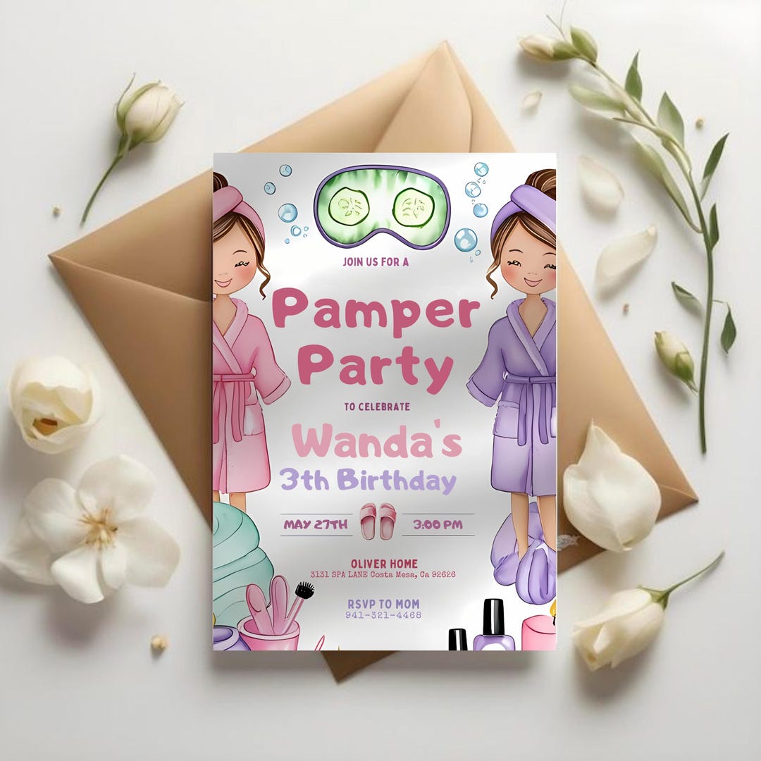 Pamper Birthday Party Invitation | Spa Party Invite Template | Editable ...
