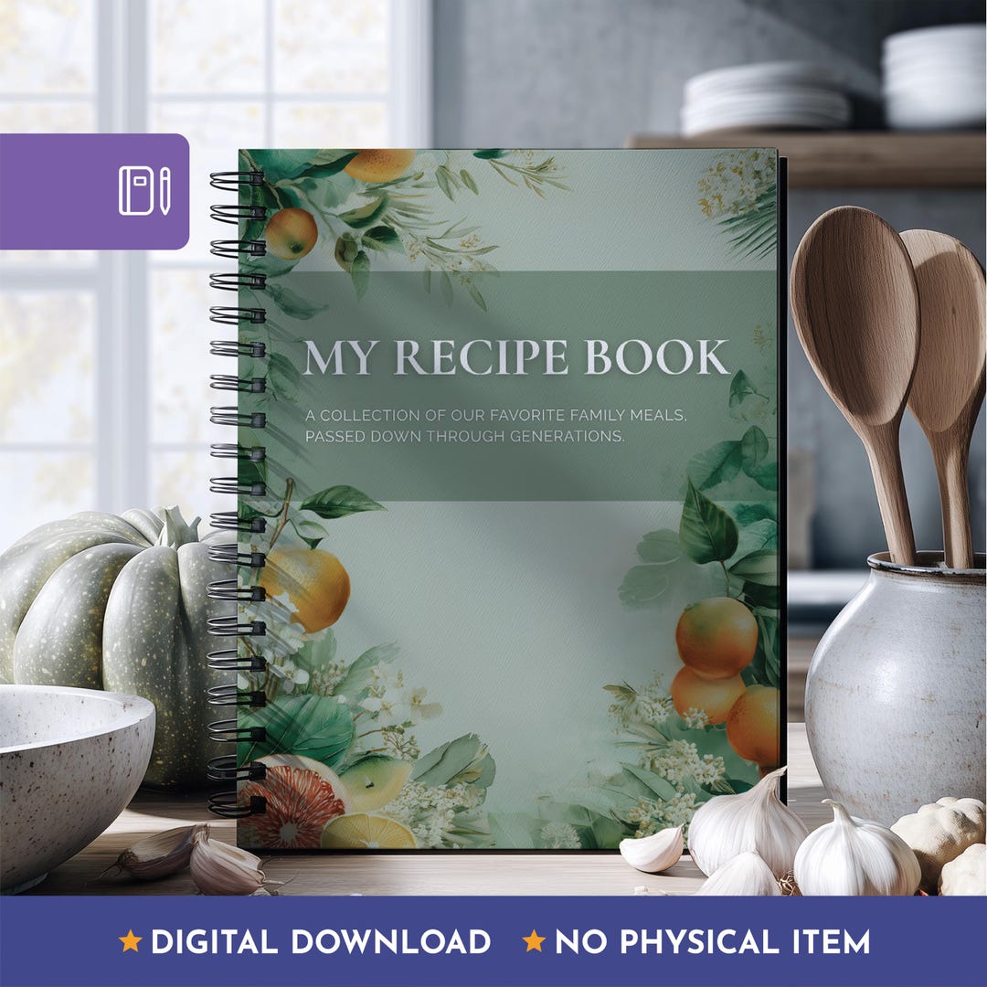 Canva Recipe Book Template Printable Cookbook With Lined Pages to Write ...