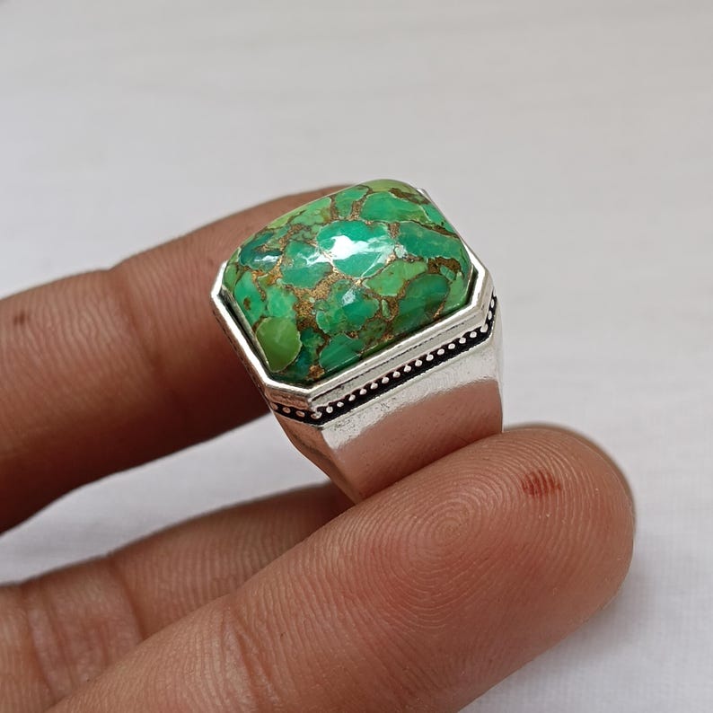 Green Copper Turquoise Ring: Artisan Sterling Silver Chunky Statement ...