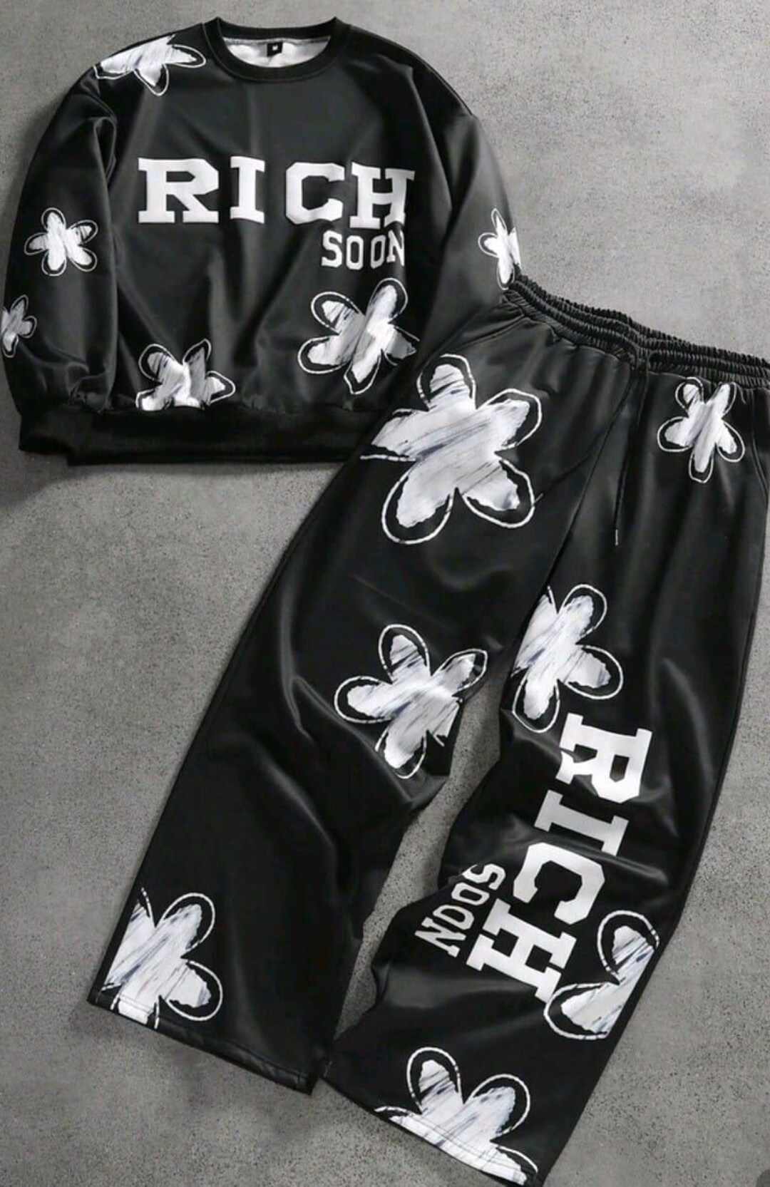 Men’s Black Streetwear Tracksuit – ‘rich Soon’ Printed Sweatshirt ...